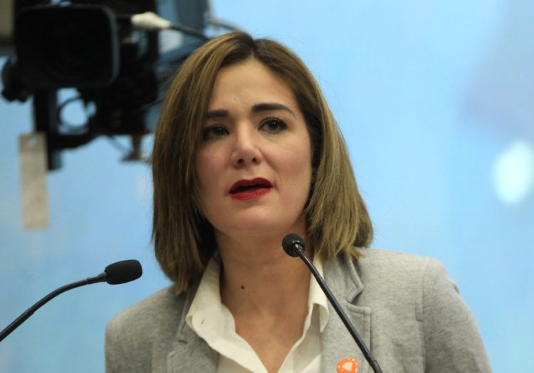 Intervención de Dania Ravel, durante la exposición "Mujeres jóvenes y ...