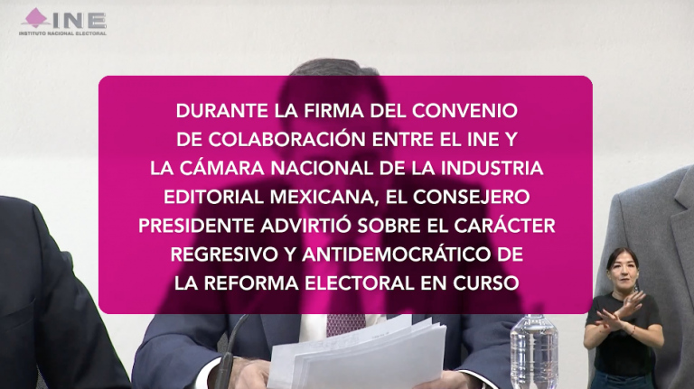 Firma del convenio de colaboración entre el INE y la Cámara de la Industria Editorial Mexicana ...